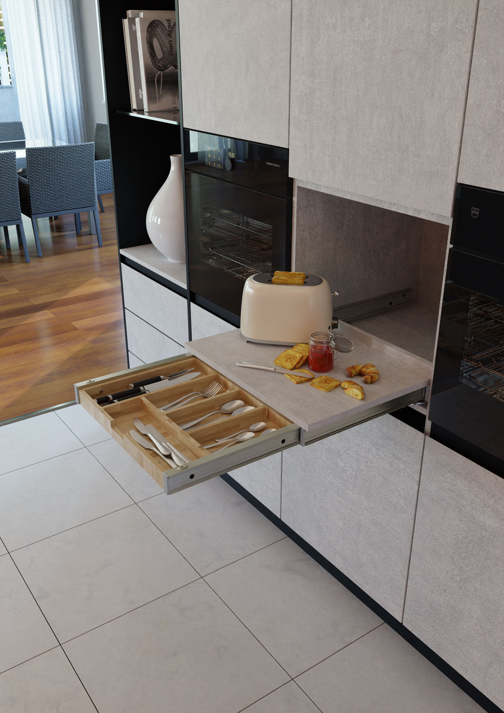 Salice Atim - Universal Box – Pull-out Column Worktop with Beech Cutle ...
